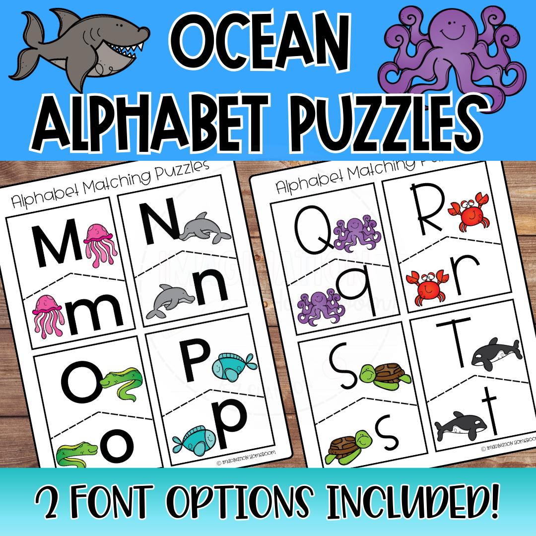 Ocean Alphabet Letter Matching Puzzles A-Z | Uppercase and Lowercase ...