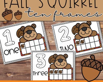 Fall Squirrel Ten Frame Mats Numbers 1 to 10 for Preschool and ...