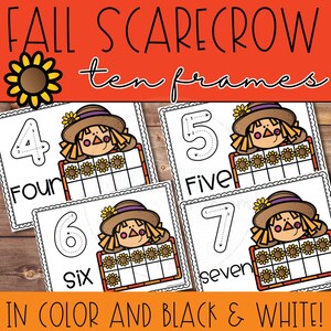 Fall Scarecrow Ten Frame Mats Numbers 1 to 10 for Preschool and ...