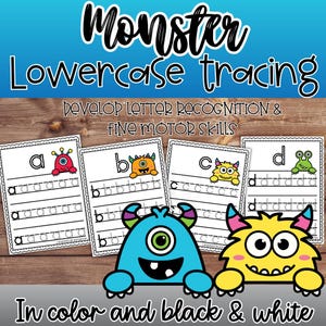 Monster Lowercase Letter Tracing Worksheets for Preschool and ...