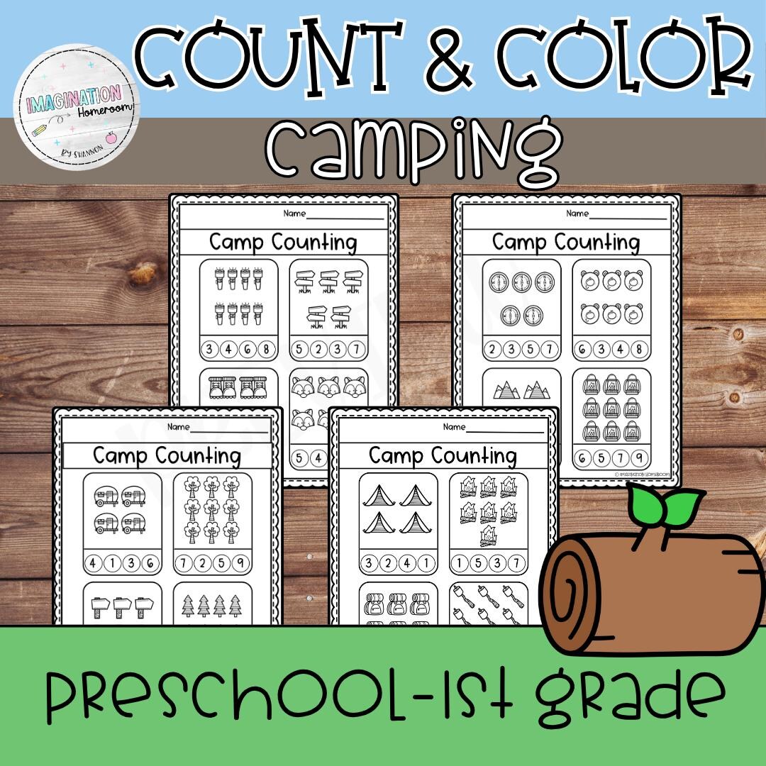Camping Count and Color Worksheets for Preschool Kindergarten and First ...
