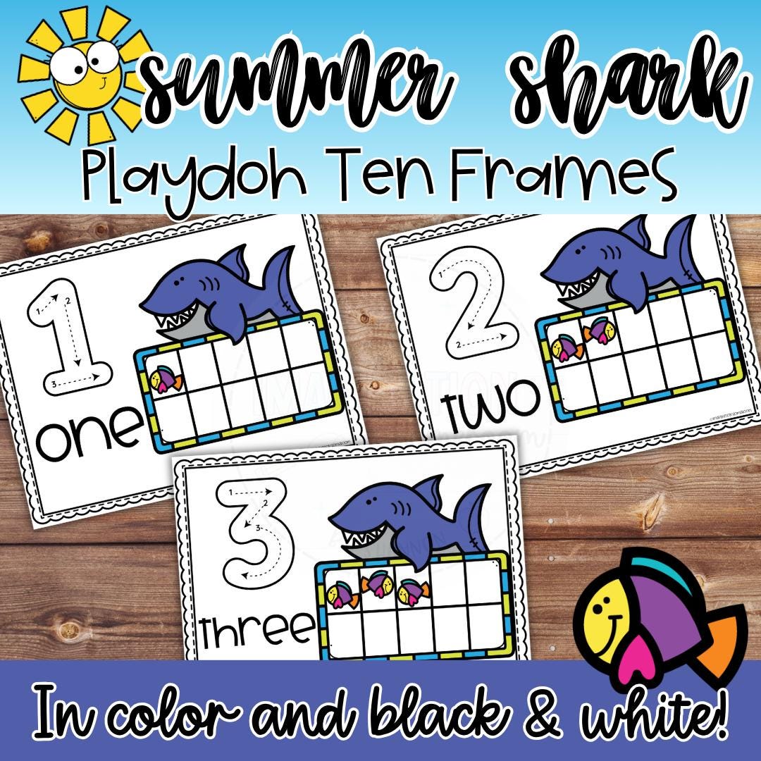 Shark Ten Frame Playdoh Mats for Numbers 1-10 Printable Kindergarten ...