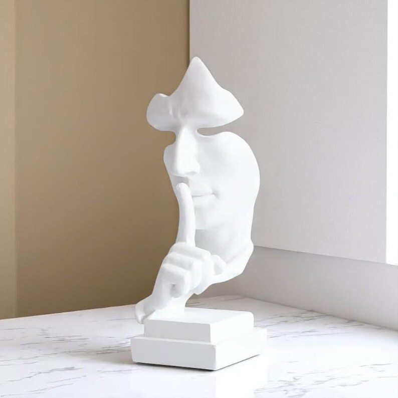 Abstract Face Silence Sculpture – Modern Minimalist Resin Art – Mute ...