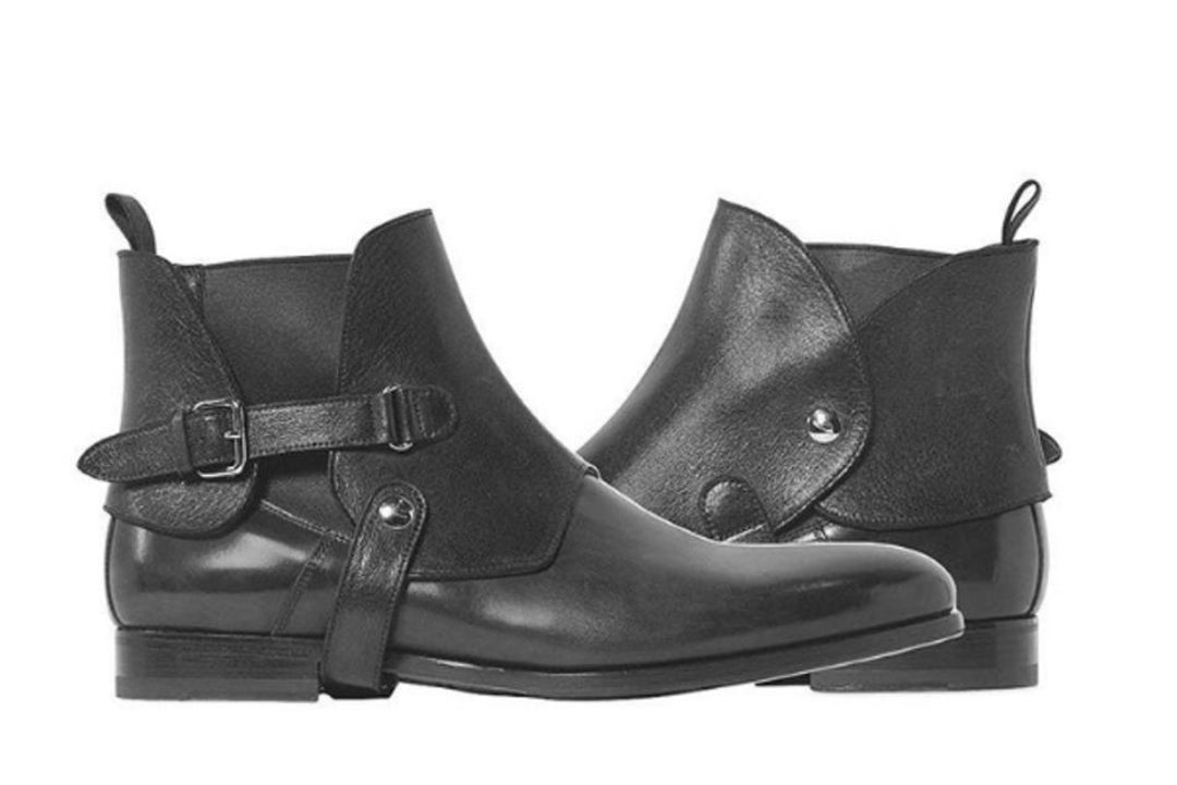 Handmade Black Leather Spatterdash Boots: Victorian Buckle Ankle Boots ...