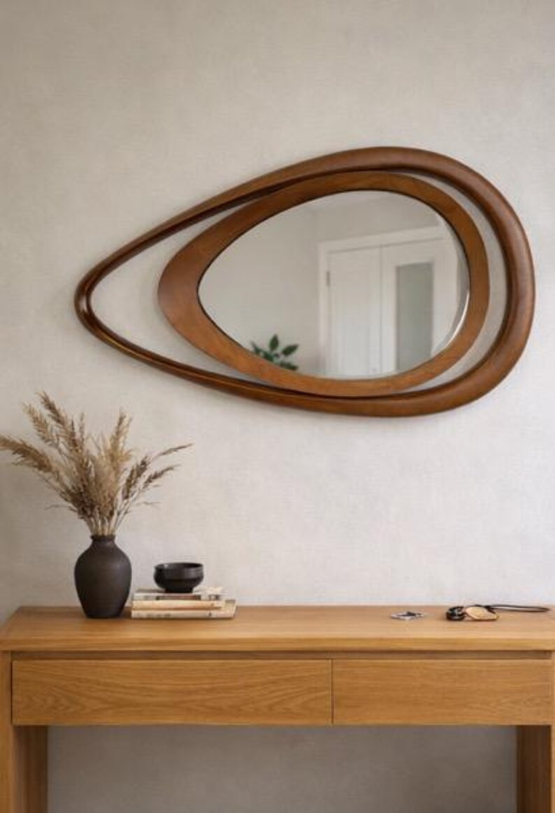 Asymmetrical Solid Wood Mirror – Organic Wall Frame – Rustic Bathroom ...