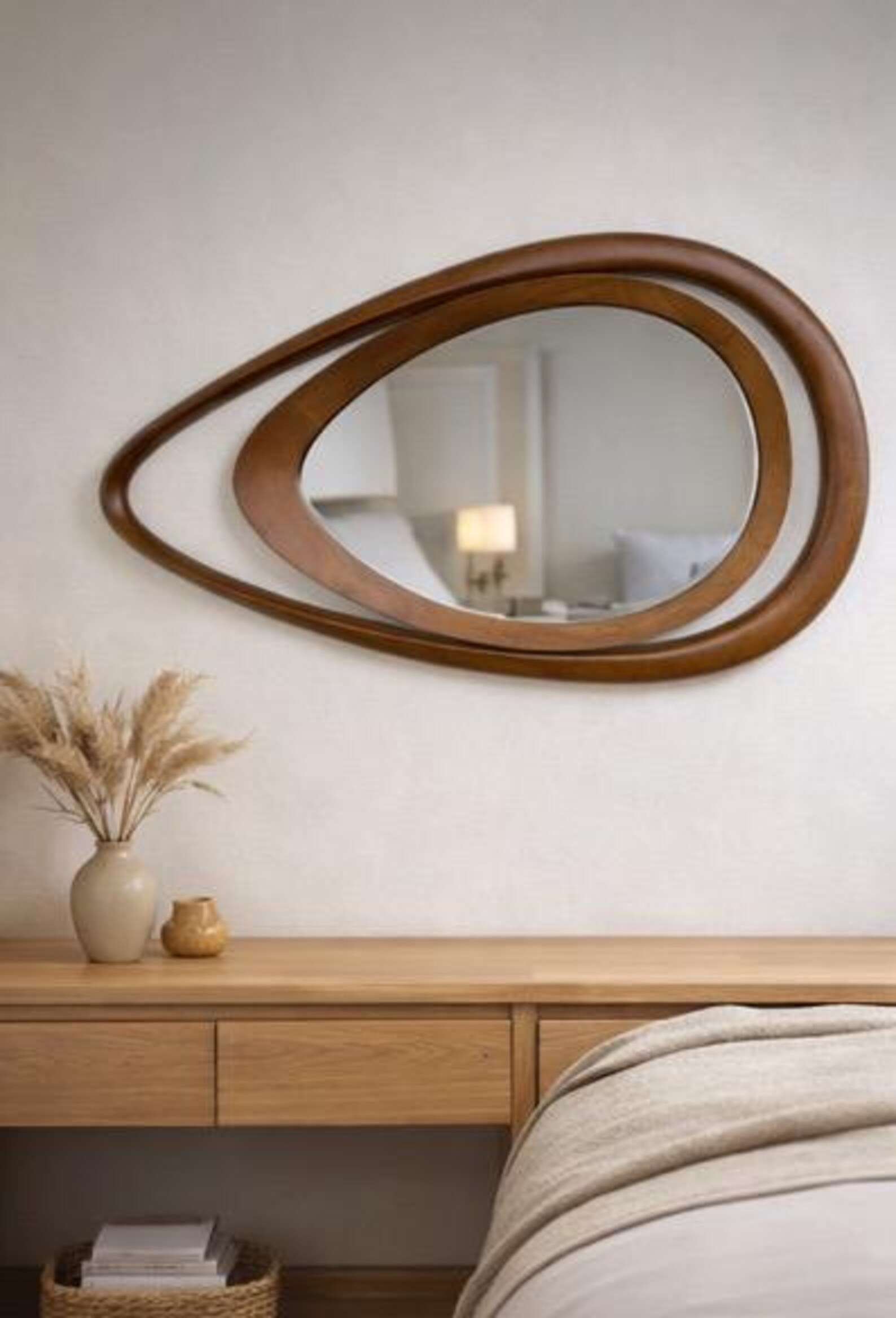 Asymmetrical Solid Wood Mirror – Organic Wall Frame – Rustic Bathroom ...