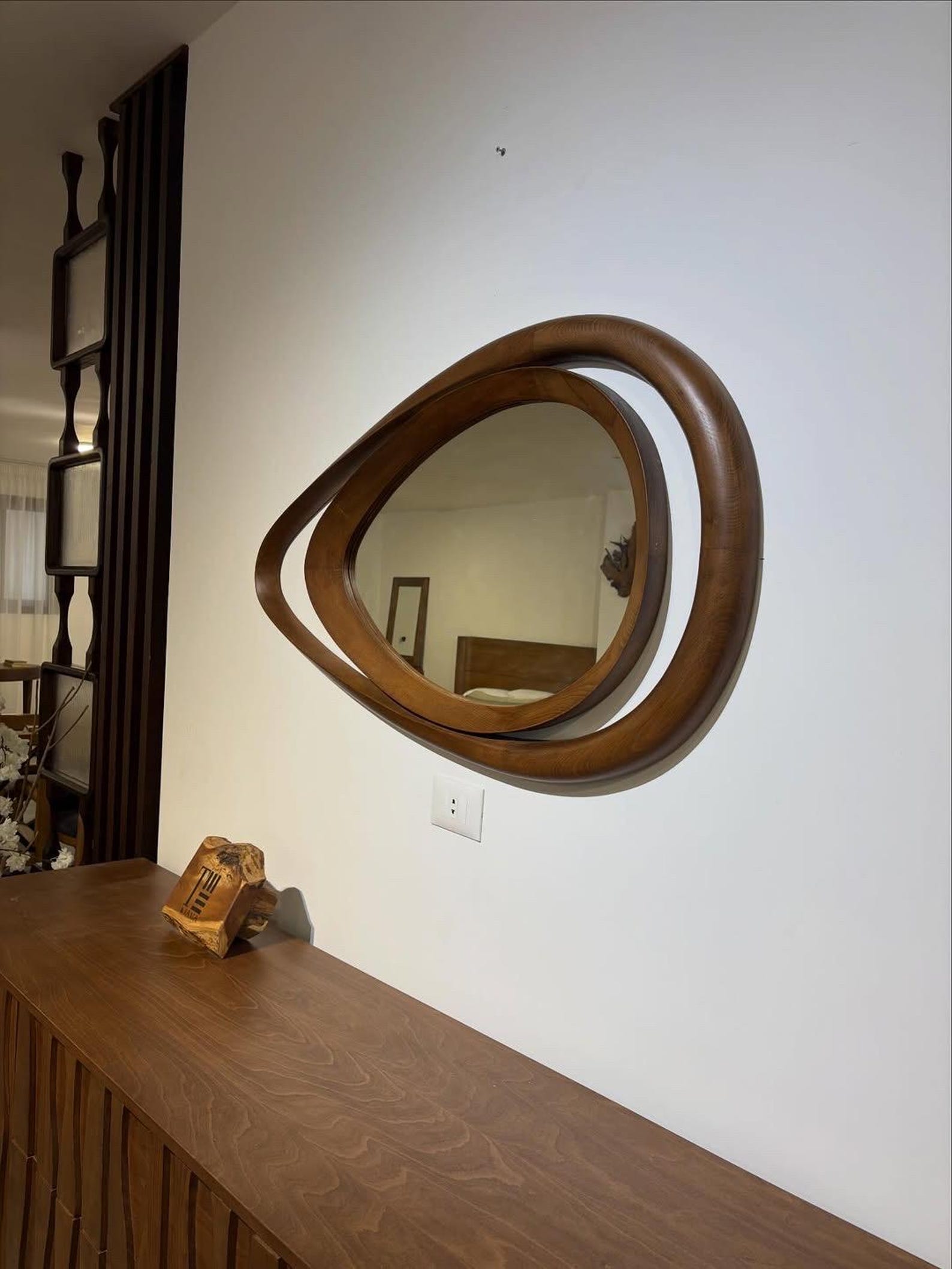 Asymmetrical Solid Wood Mirror – Organic Wall Frame – Rustic Bathroom ...