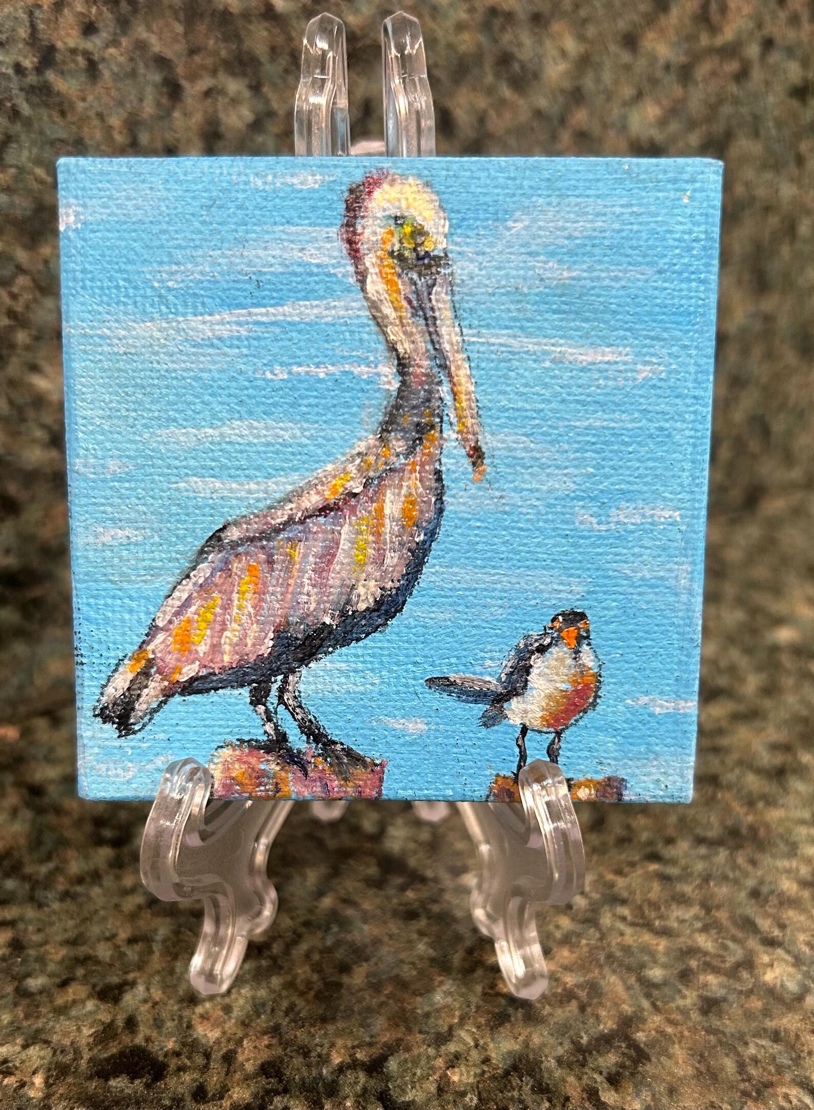 Miniature Art Pelican Seagull Beach Original Canvas Oil Painting - Etsy