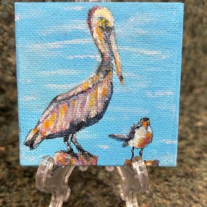 Miniature Art Pelican Seagull Beach Original Canvas Oil Painting - Etsy