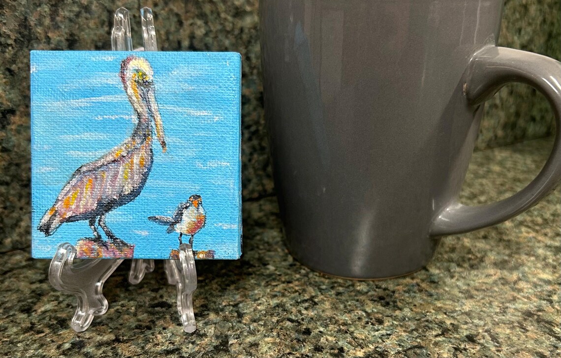 Miniature Art Pelican Seagull Beach Original Canvas Oil Painting - Etsy
