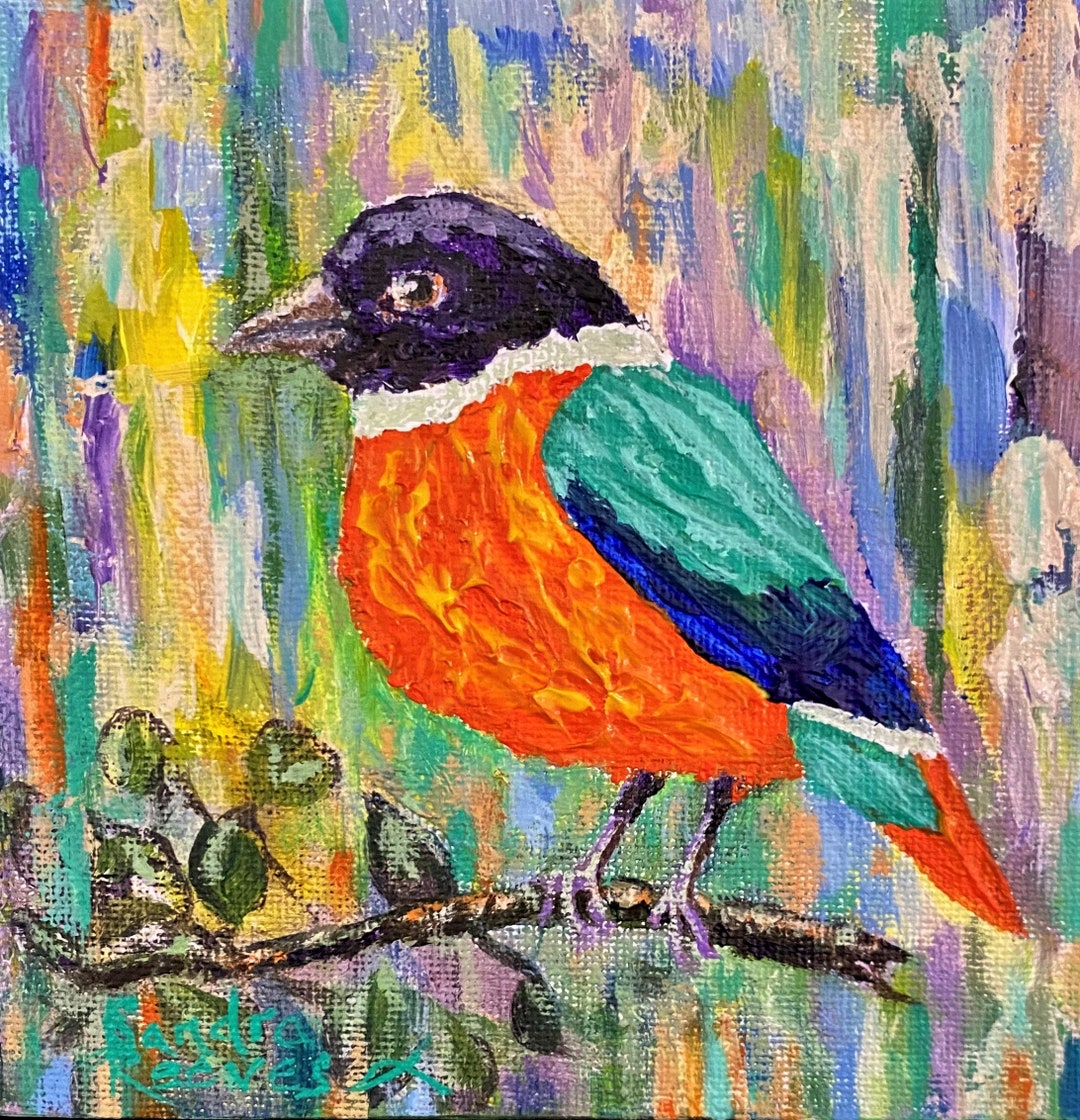 Bird, Original Small Painting, Wildlife, Impressionism, Textured ...