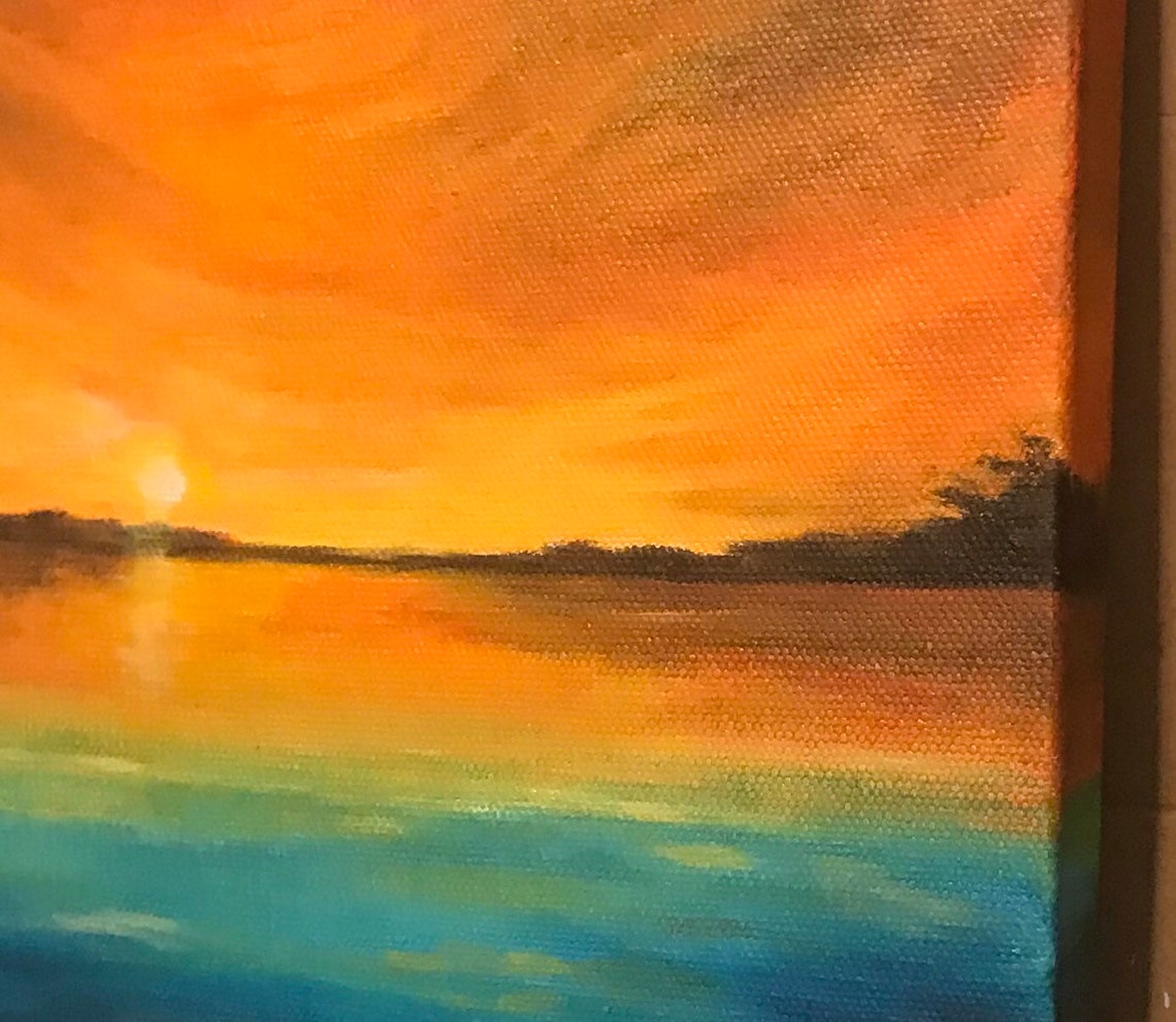 Sunset orange original oil painting 8 x 10 stretched canvas | Etsy