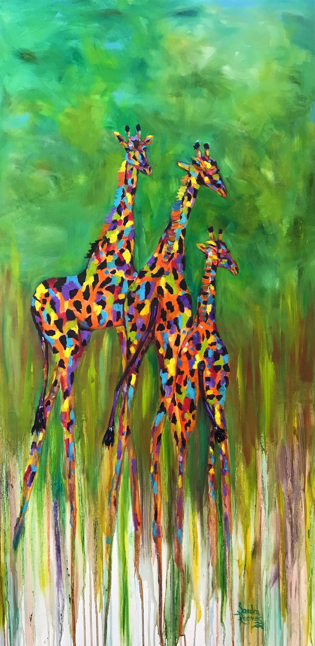 Giraffe, Family, Wildlife, Africa, Large Animals, Original Oil Painting ...