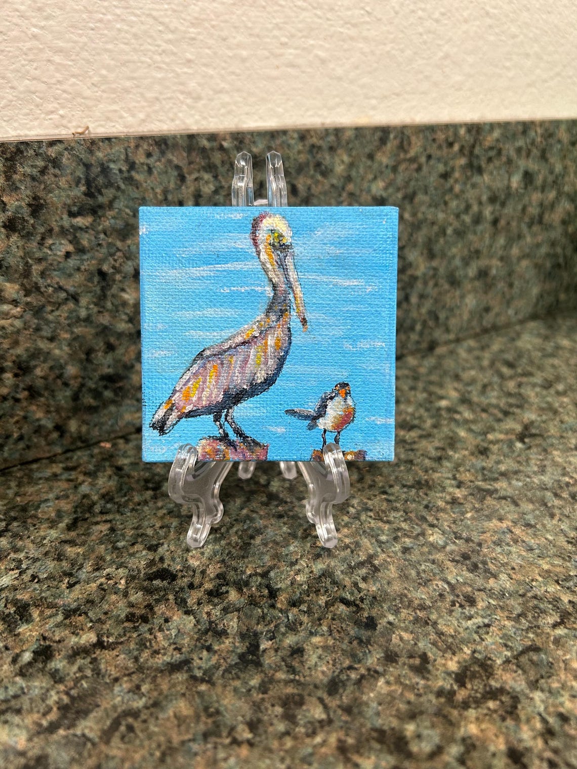 Miniature Art Pelican Seagull Beach Original Canvas Oil Painting - Etsy
