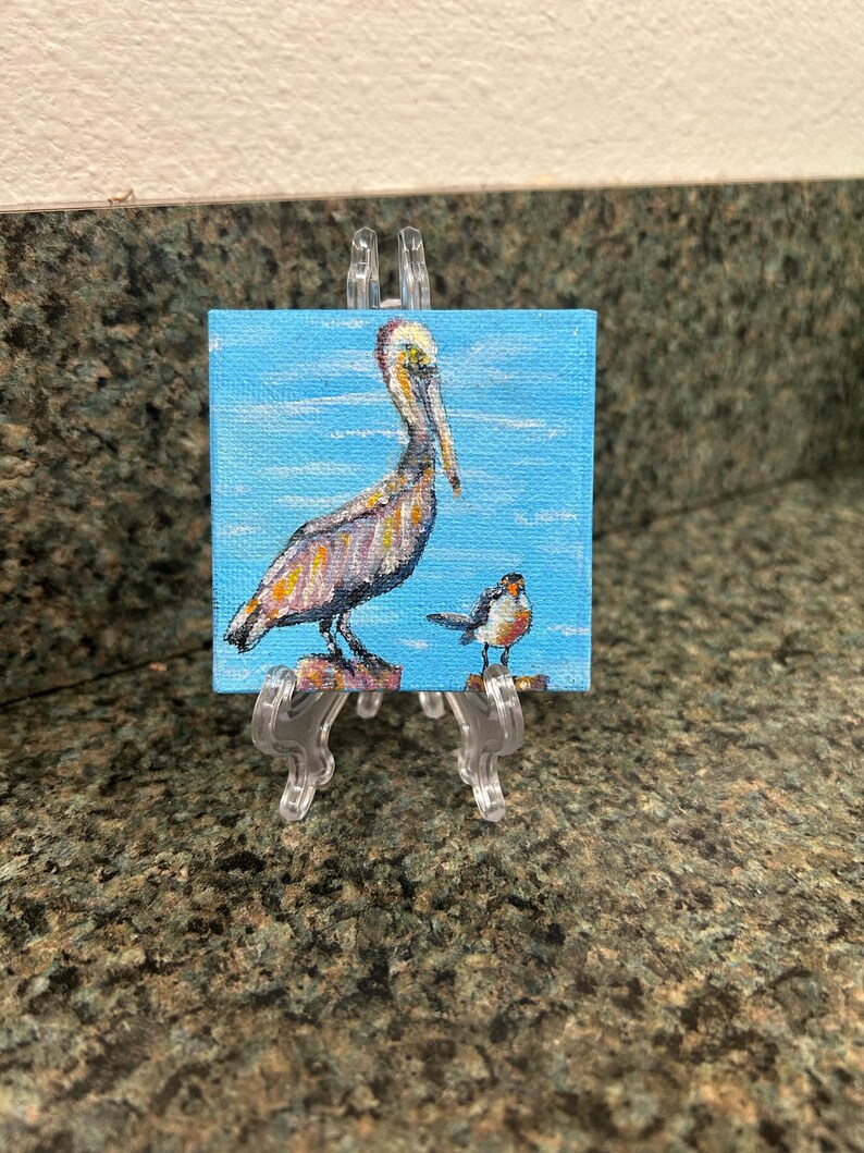 Miniature Art Pelican Seagull Beach Original Canvas Oil Painting - Etsy