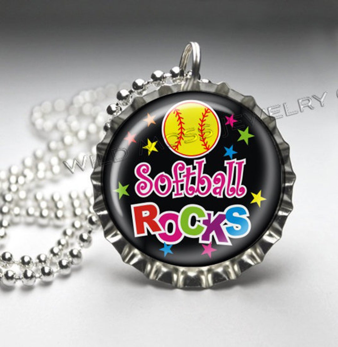 Softball Rocks Bottlecap Pendant OR Backpack/purse Pull - Etsy
