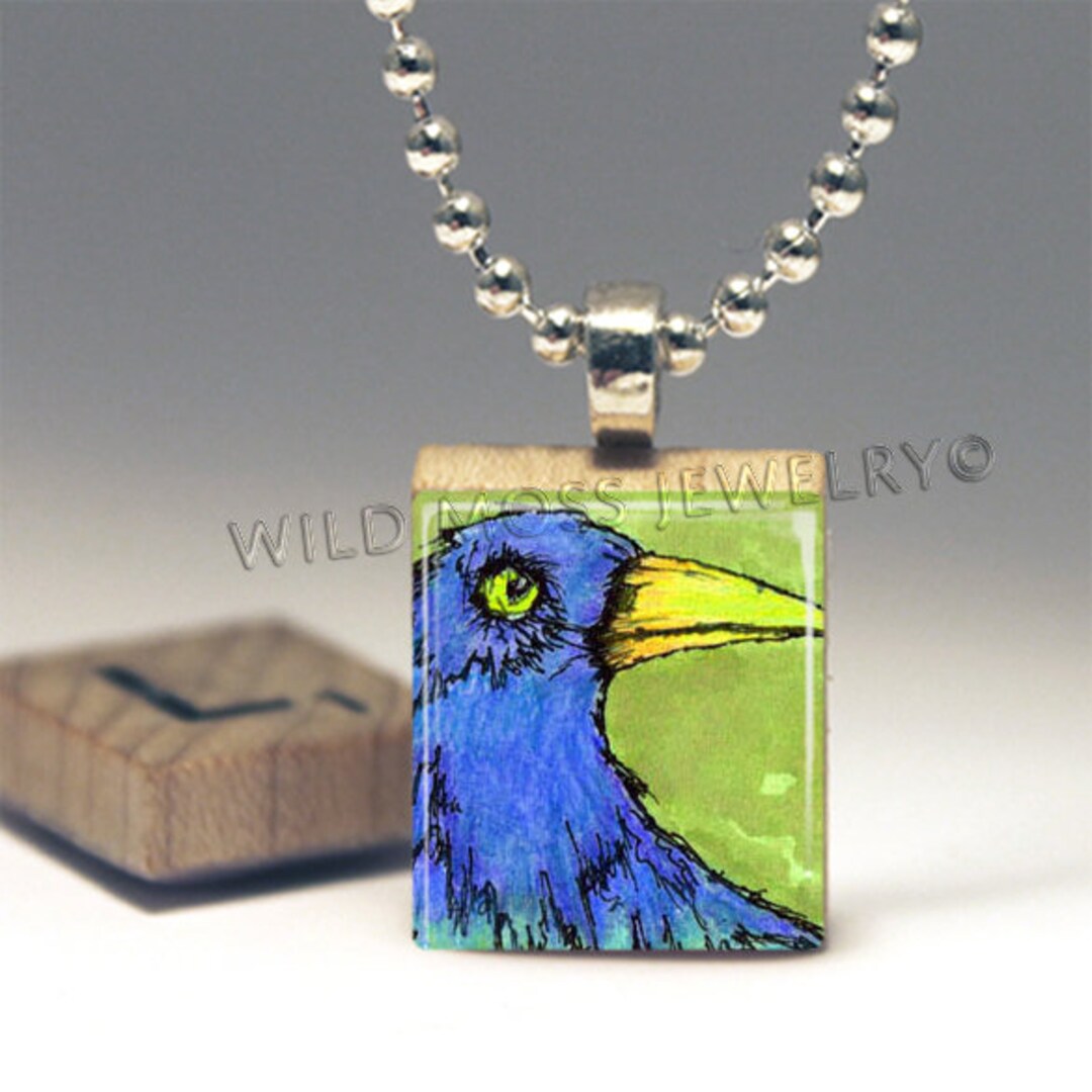 Mr. Crow Scrabble Tile Art Pendant Necklace - Etsy