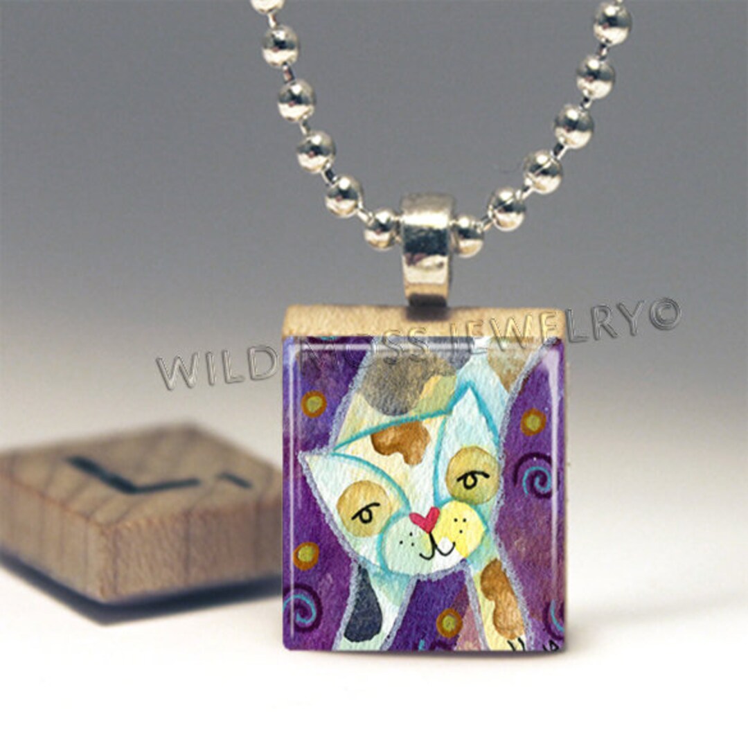 The Kitten Cat Scrabble Tile Art Pendant Necklace - Etsy