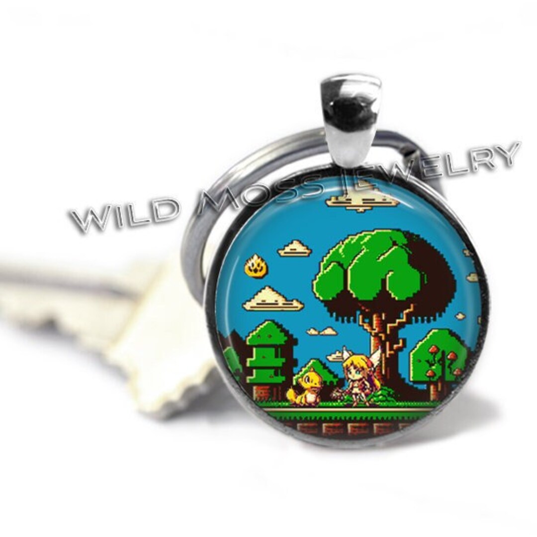 8 Bit Scene Gamer Gift Key Ring Charm or Purse or Backpack Pull or ...