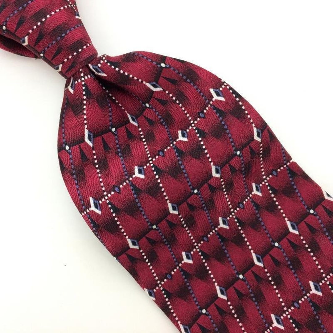 Bill Robin Usa Tie Red Black White Silk Geometric Shapes Diamond ...