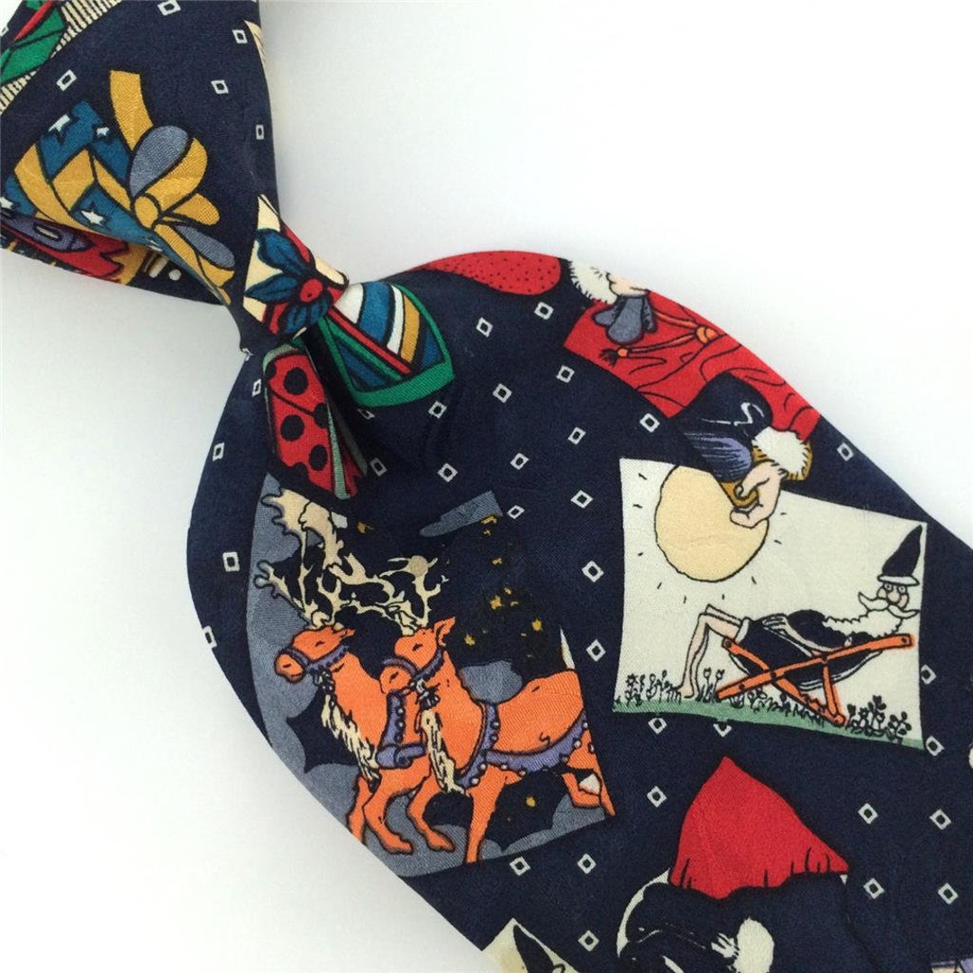 Charles Patrick Red Navy Santa Gifts Reindeer Christmas Silk - Etsy