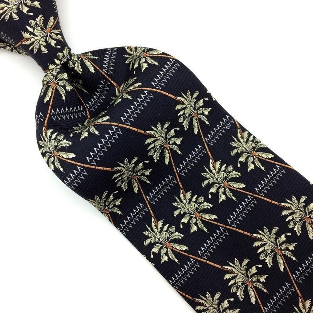 Tango Palm Tree Topicals Tie Black Green Brown Gray Silk Necktie ...