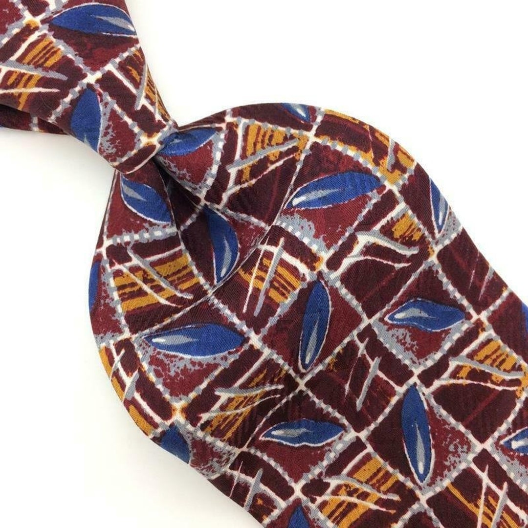 Harold Powell Tie Italy Silk Necktie Dark Red Blue Orange Check Oval ...