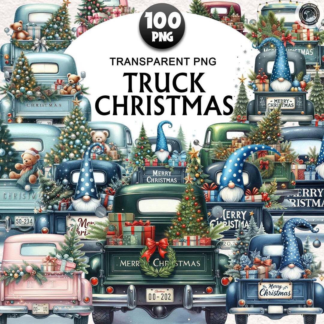 100+ Watercolor Christmas Truck Clipart, White Truck Christmas Png ...