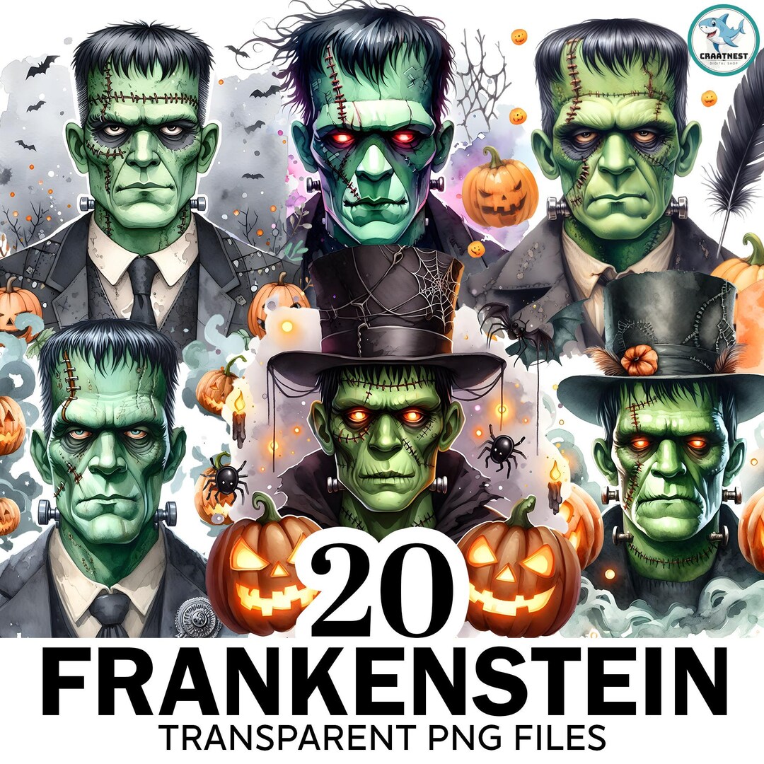 Halloween Frankenstein Clipart Bundle, 20 PNG Frankenstein, Vampire ...