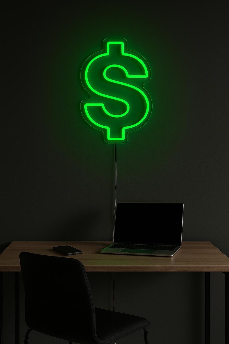 Dollar Sign Neon Light – Bright Neon Wall Decor for Office or Game Room ...