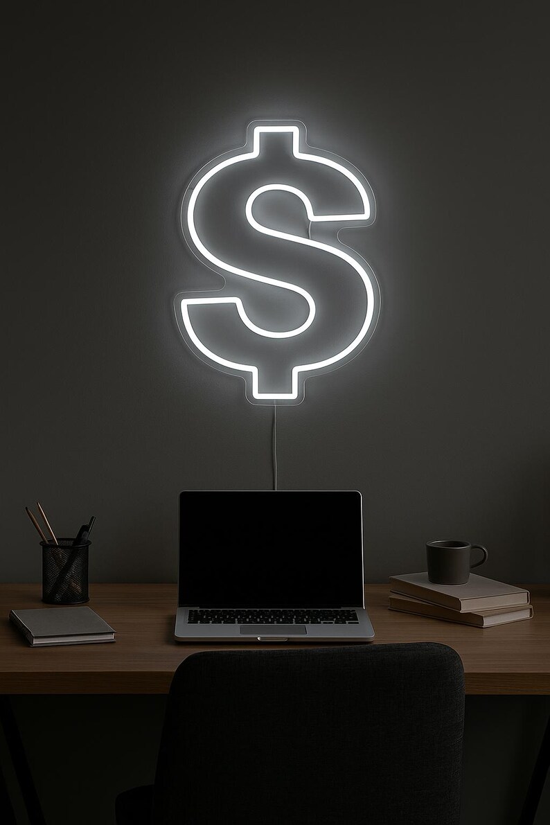 Dollar Sign Neon Light – Bright Neon Wall Decor for Office or Game Room ...