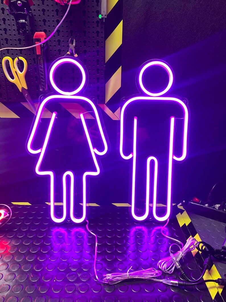 Restroom Neon Sign Set – Pink Female & Blue Male LED Wall Lights ...