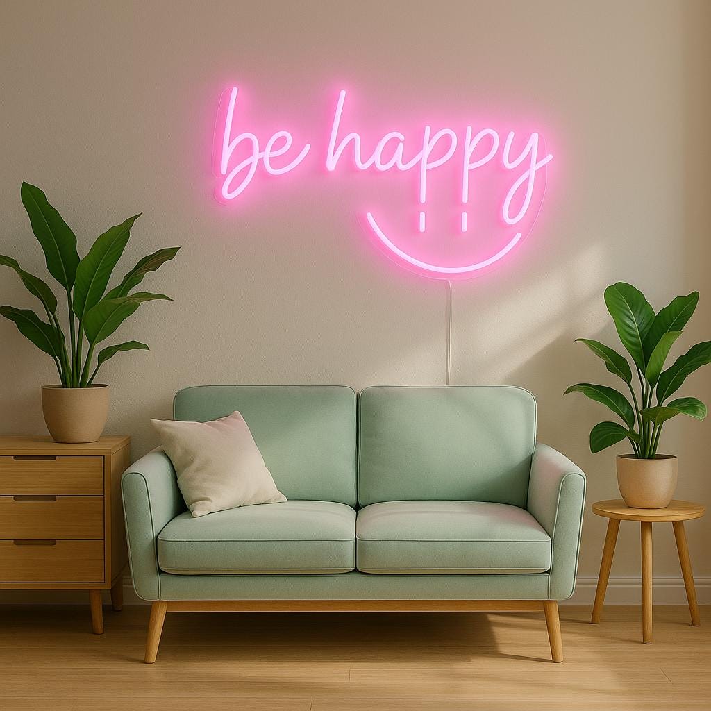 Be Happy Neon Sign | Warm White LED Wall Light, Positive Quote Decor ...