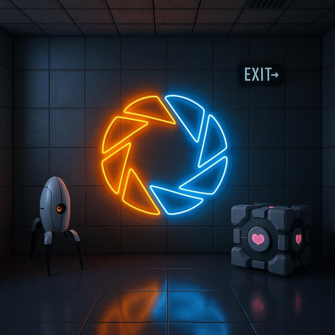 Portal-inspired Neon Sign – Blue & Orange Aperture Logo LED Light | Sci ...