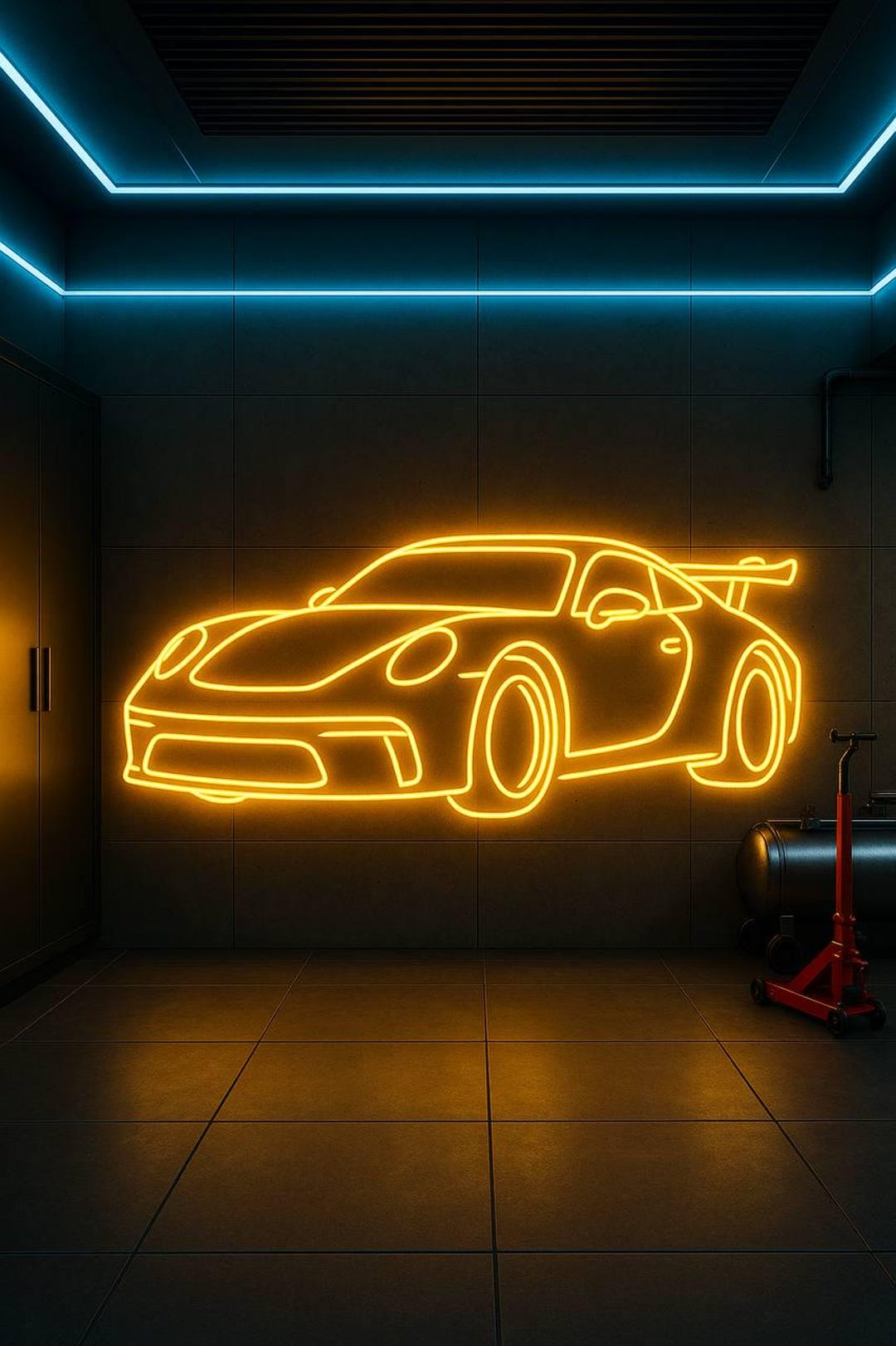 Neon Sports Car Wall Light – LED Garage Decor, Racing Car Outline Sign ...