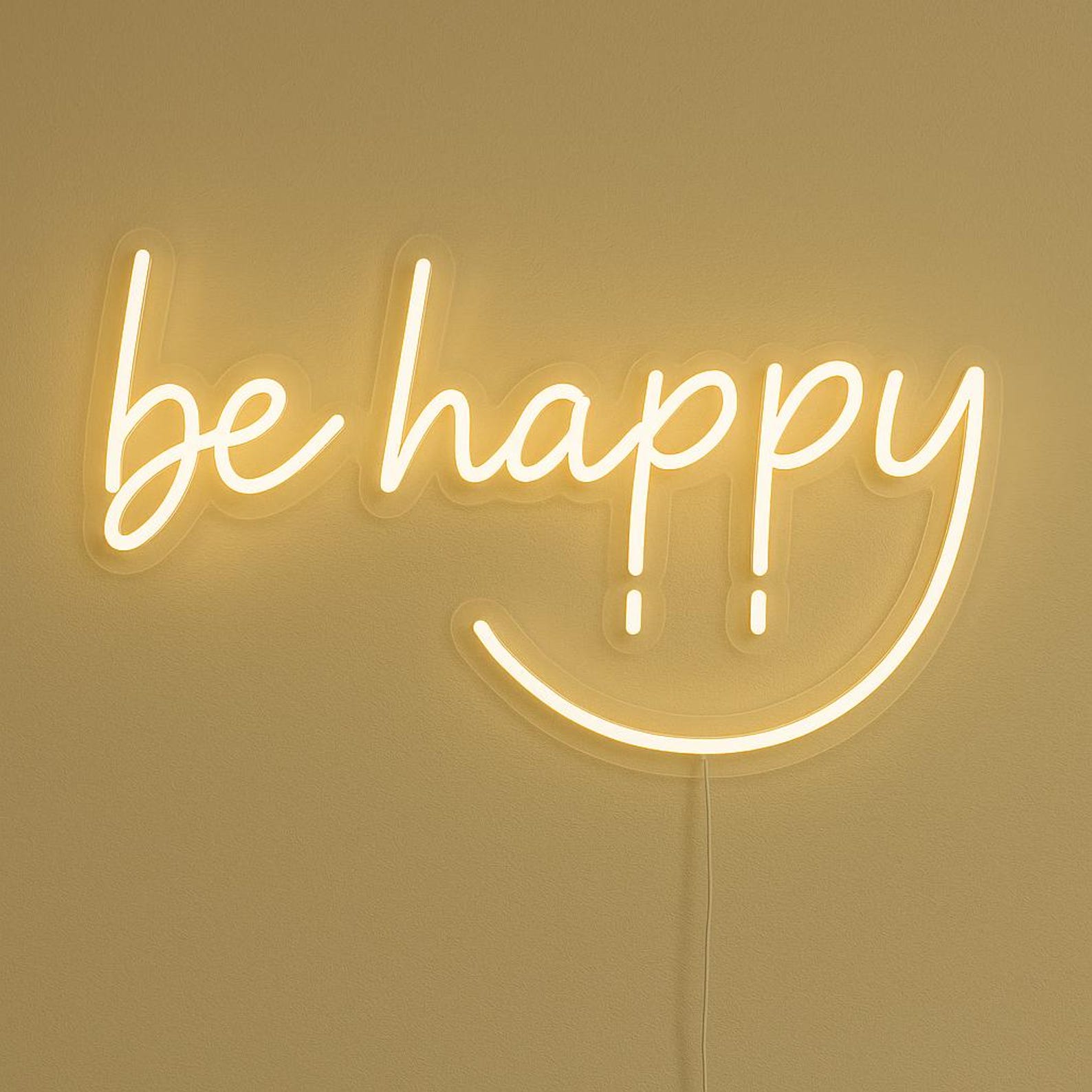 Be Happy Neon Sign | Warm White LED Wall Light, Positive Quote Decor ...