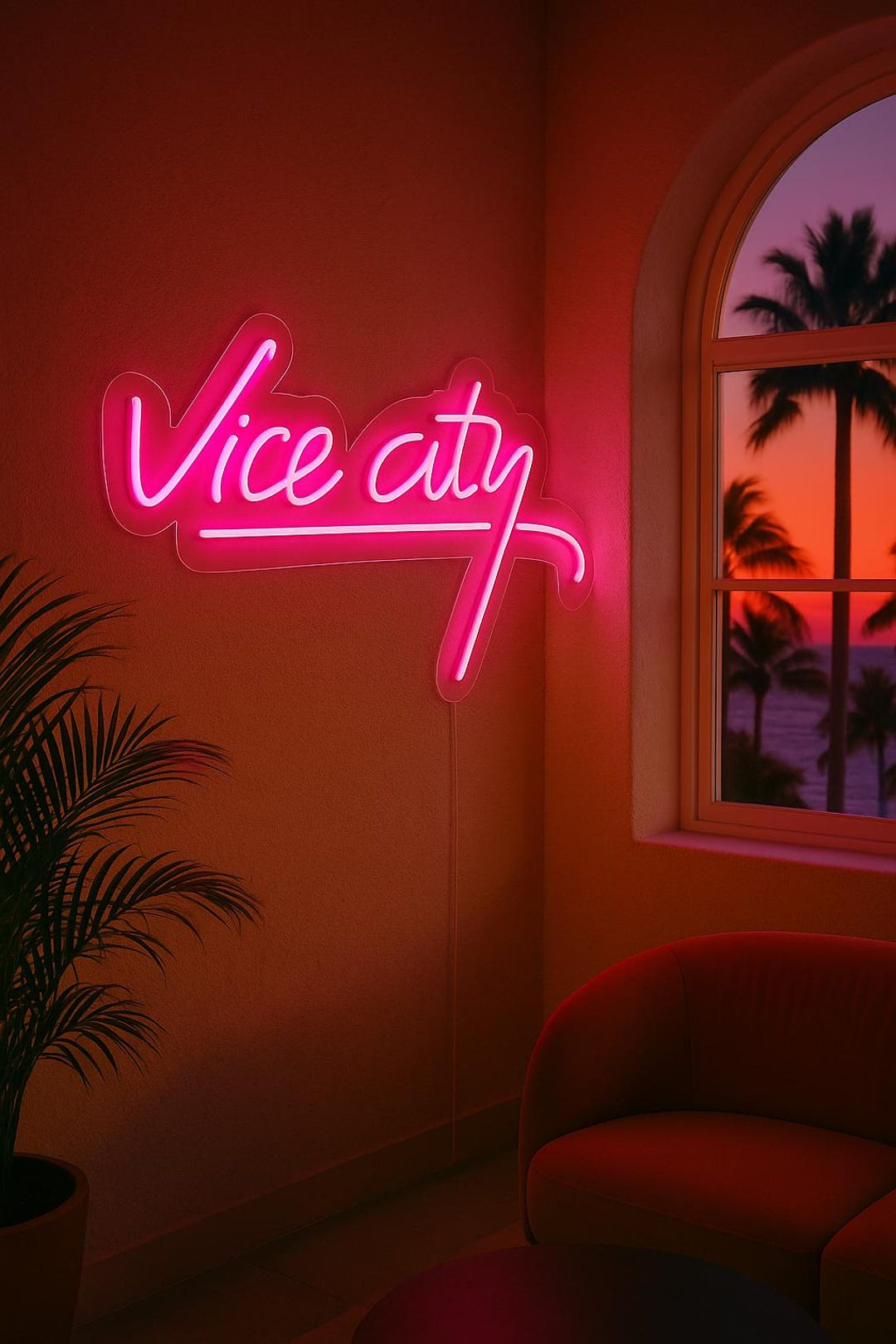 Vice City Neon Sign – Blue LED Gaming Room Wall Decor | Vaporwave ...