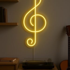 Treble Clef Neon Sign – Music Note LED Wall Light for Studio, Bedroom ...