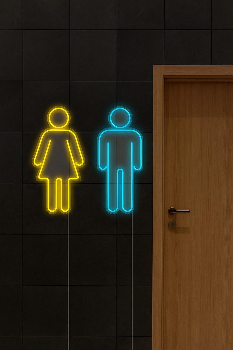 Restroom Neon Sign Set – Pink Female & Blue Male LED Wall Lights ...