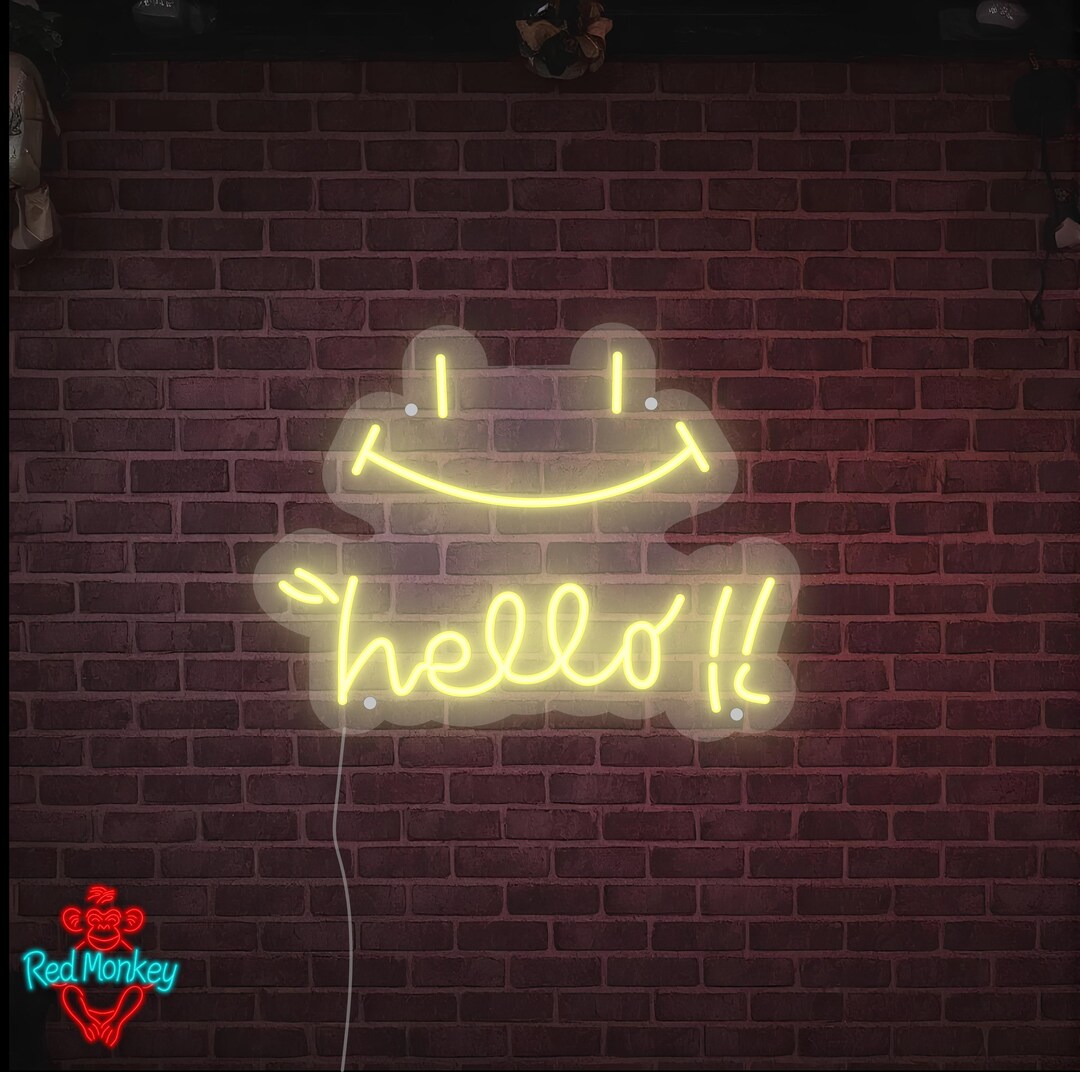 LED Neon Light Fixture Hello/ Happy Face Neon Sign/ Smile Neon Sign ...