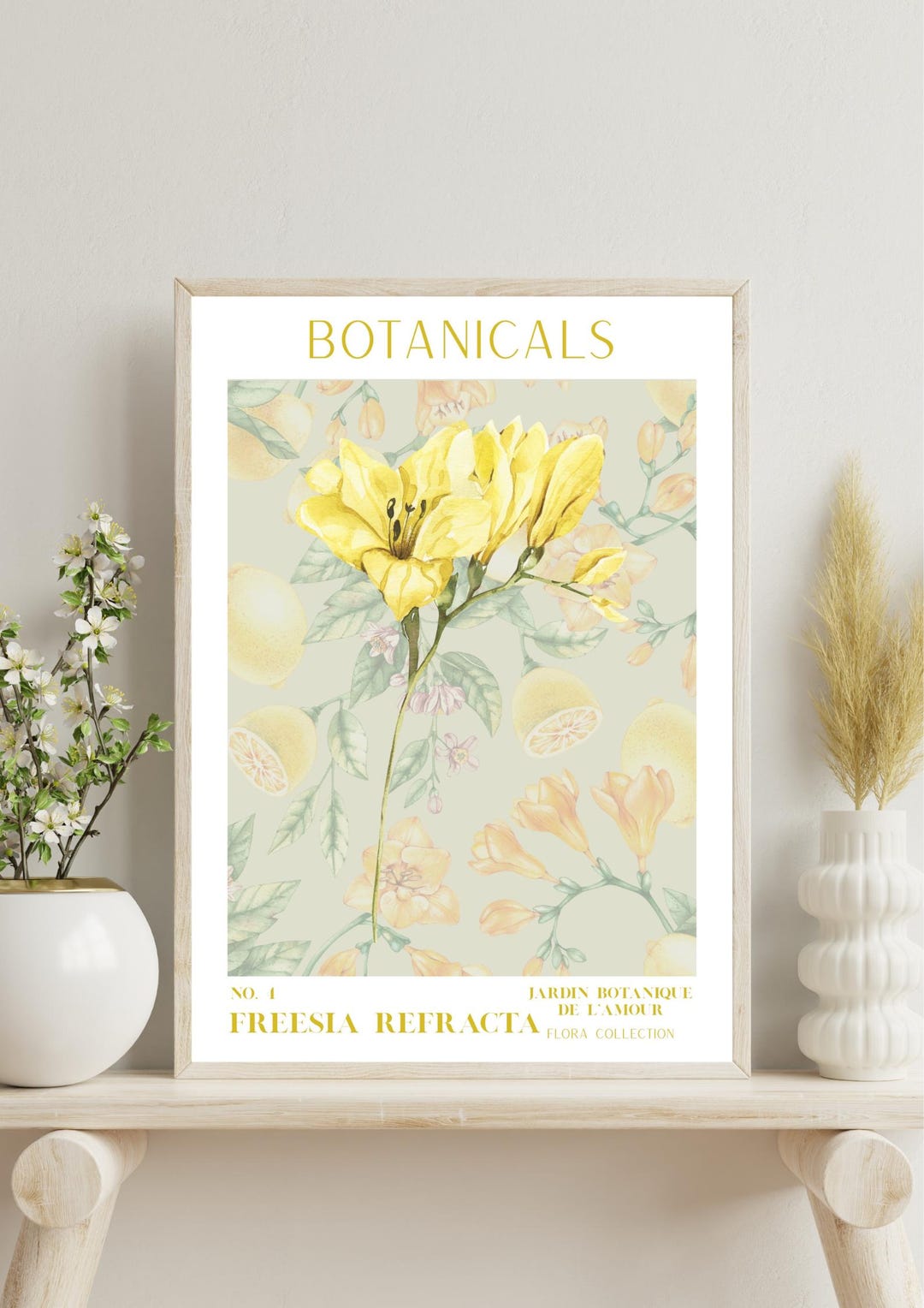 Yellow Freesia Botanical Print | Vintage Floral Wall Art | Digital ...
