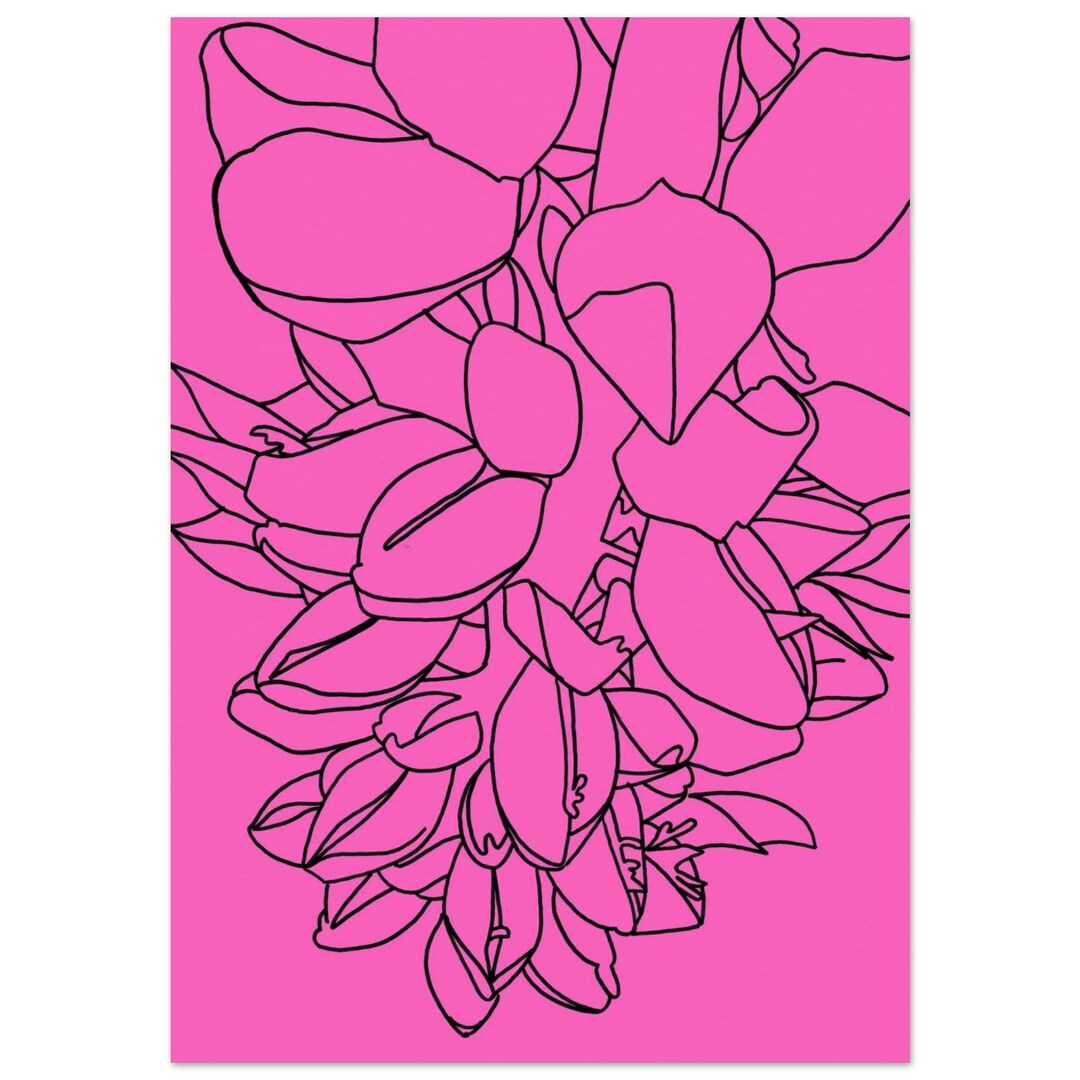 Art Print – Foxglove Line Drawing on Pink Background - Etsy