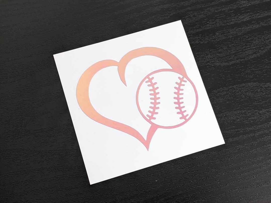 Baseball in Heart Permanent Vinyl Decal in Gorgeous Holographic or ...