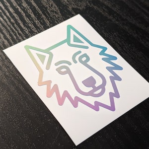 Wolf Face Outline Permanent Vinyl Decal Sticker in Gorgeous Holographic ...