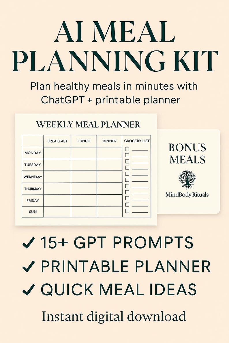 AI Meal Planning Kit | Printable Weekly Planner + Chatgpt Prompts ...