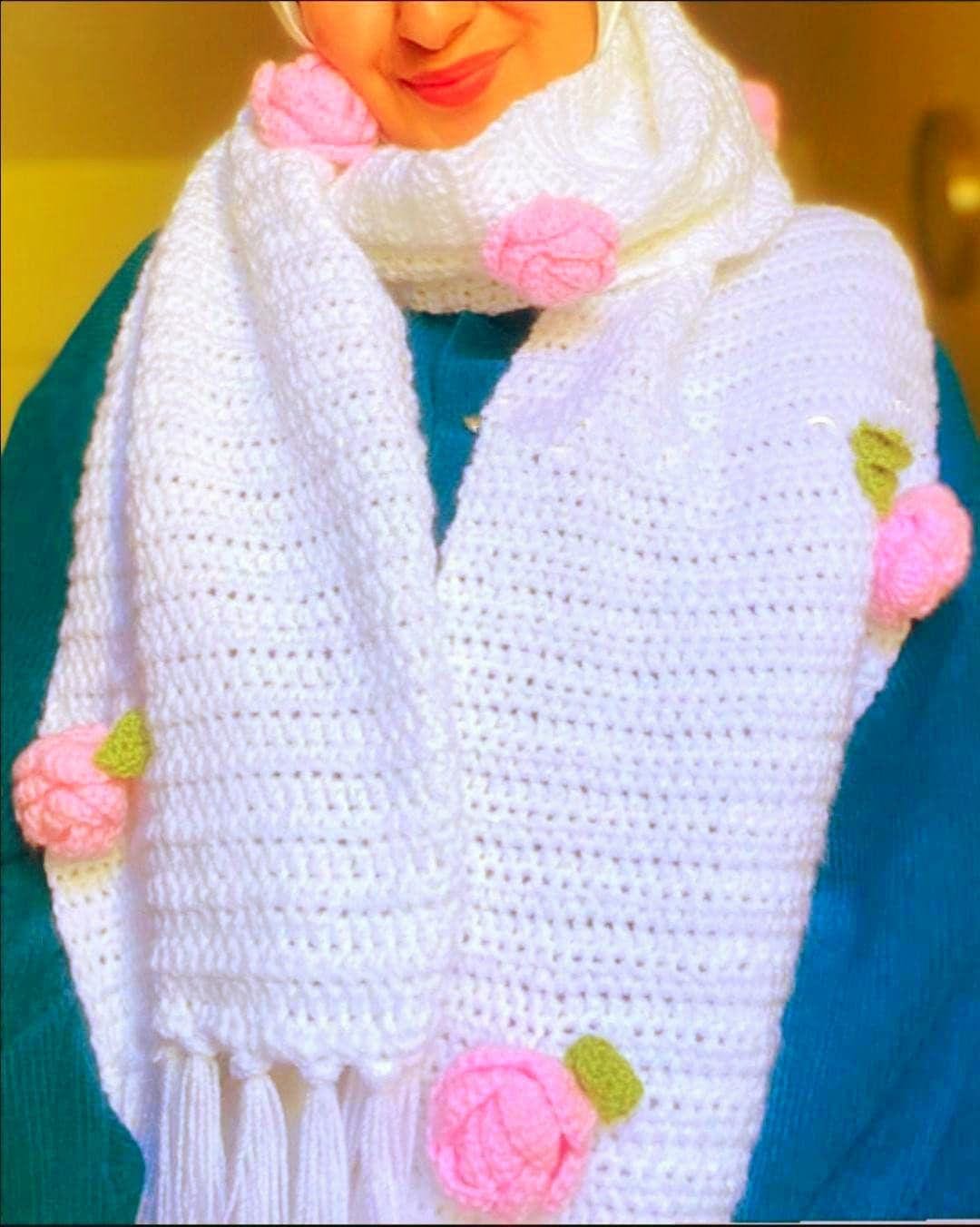 Handmade Crochet Rose Scarf | Boho Floral Shawl - Etsy