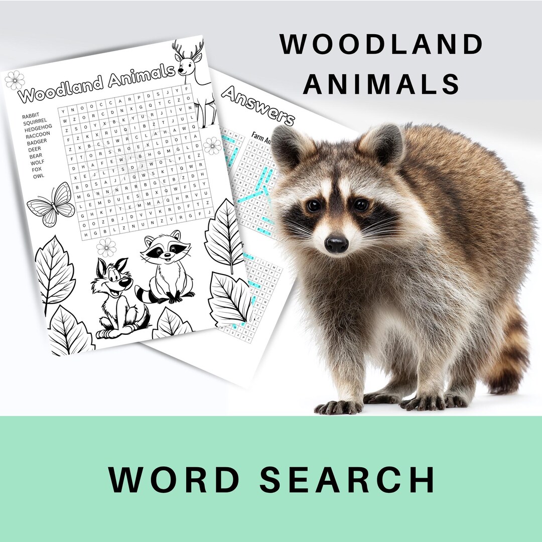 Woodland Animals Word Search, Find a Word, Worksheet for Kids ...