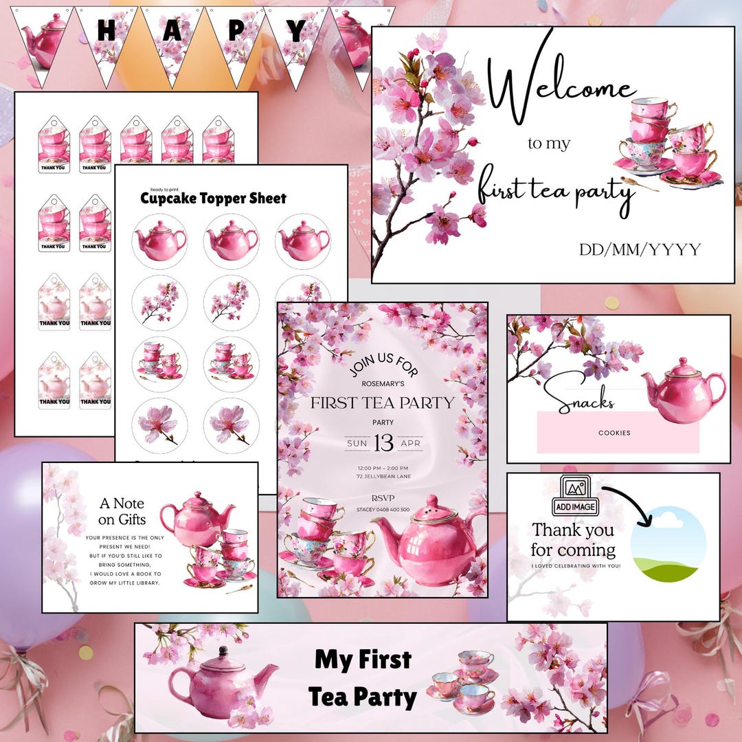 Tea Party Printable Bundle: Pink Floral DIY Kit (digital Download ...
