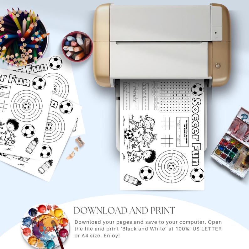 Soccer Activity Mat, Printable Coloring Page for Kids, Birthday Party ...