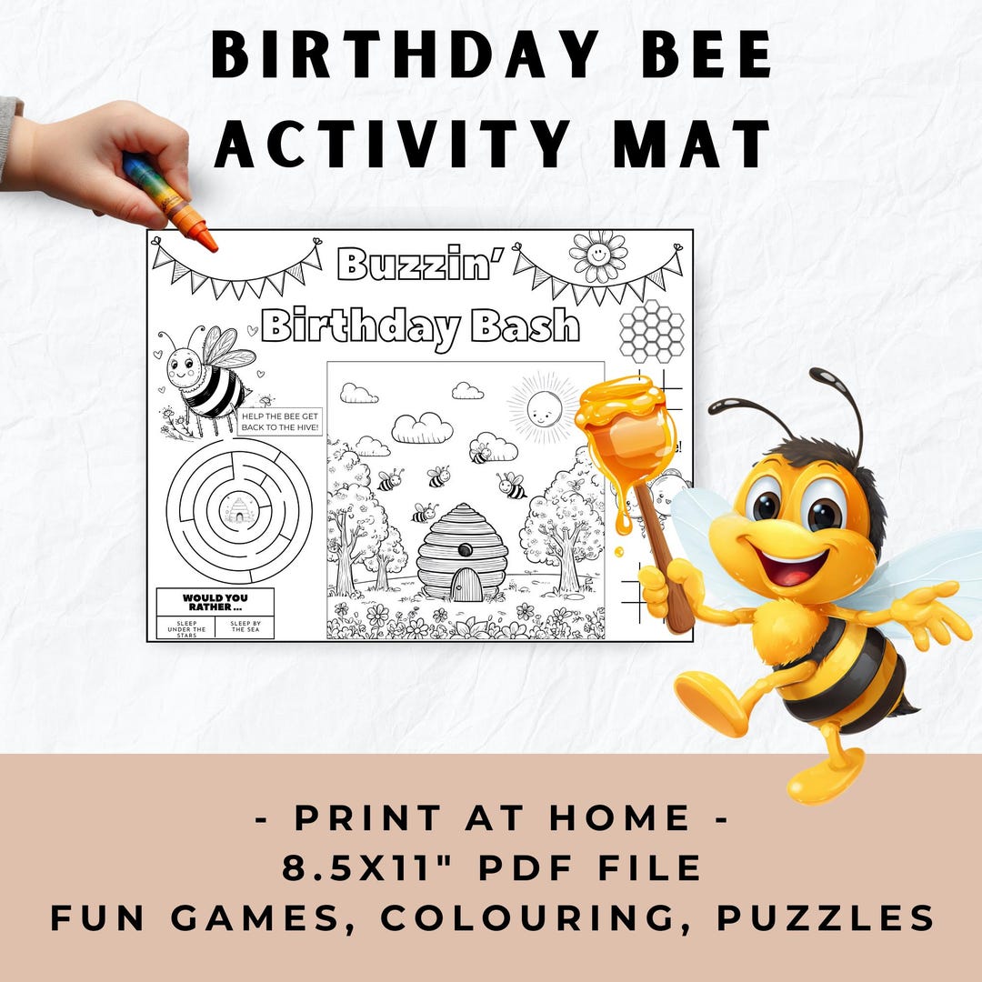 Party Bugs, Honey Bee Birthday Activity Placemat: Kids Printable ...
